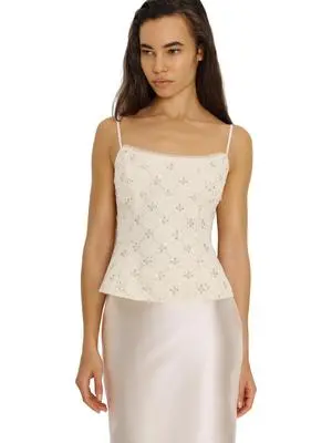REFORMATION Genevieve Sparkle Lace Top Ivory