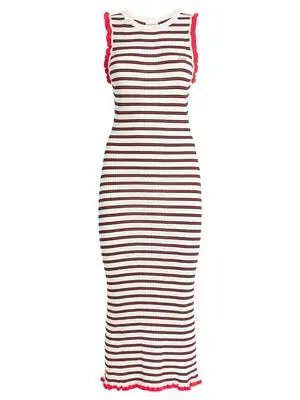 Claudie Pierlot Stripe Midi Knitted Dress - Red