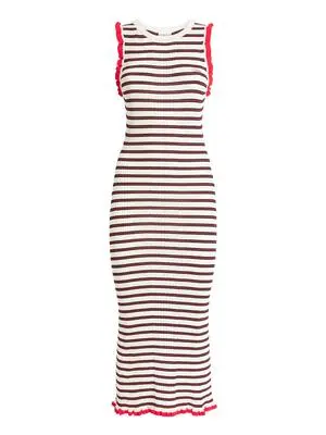 Claudie Pierlot Stripe Midi Knitted Dress - Red