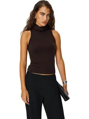 REFORMATION Marcy Cashmere Turtleneck Tank Top - Brown