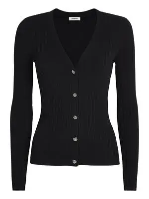 SANDRO Rib-Knit V-Neck Cardigan