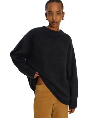 REFORMATION Jo Regenerative Wool Oversized Crew Sweater - Black