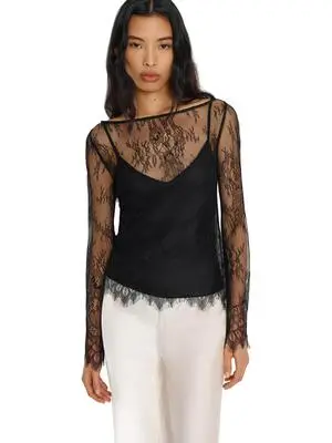 REFORMATION Marlow Lace Top - Black