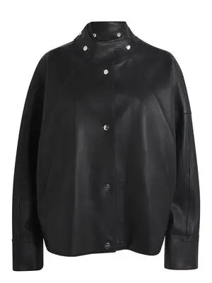 AERON Salem Oversized Leather Moto Jacket - Black