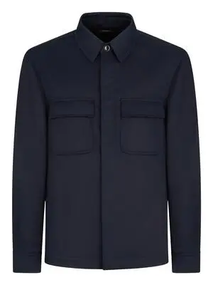 TOM FORD Leather-trim Overshirt - Navy