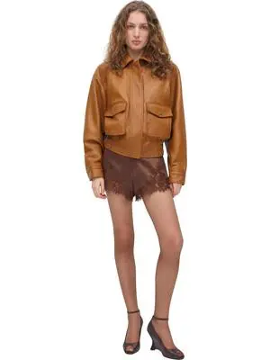 REFORMATION Veda Daphne Leather Bomber Orange