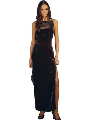 REFORMATION Romy Velvet Maxi Dress Brown