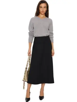 REFORMATION Lily Knit Midi A-line Skirt - Black