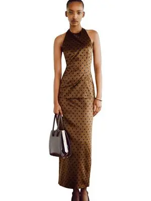 REFORMATION Celine Silk Two Piece - Brown