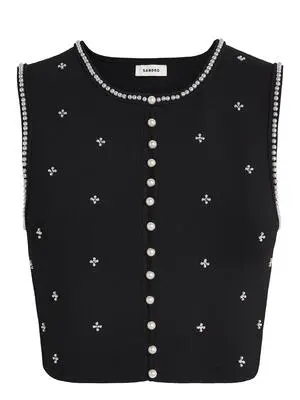 Sandro Knitted Embellished Crop Top - Black