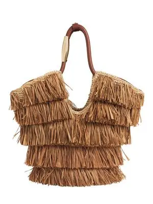 Zimmermann Raffia Fringed Tote Bag - Beige