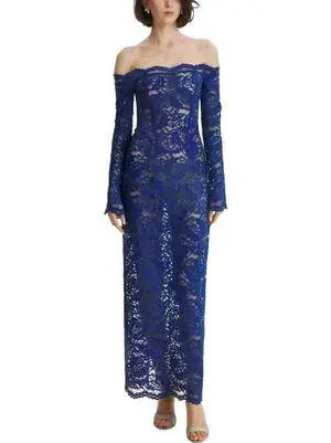 2310 STUDIO Off-shoulder Lace Maxi Dress - Blue