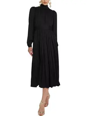 FRAMBOISE Otello Pleated Silk Midi Dress - Black