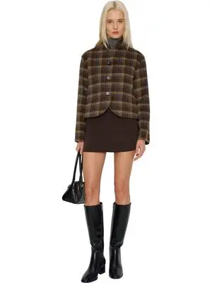 REFORMATION Owen Plaid Jacket - Brown