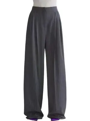 MUGLER Pinstripe Wide Leg Trousers - Grey