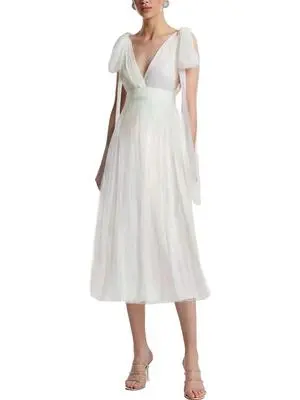 FRAMBOISE Lumiere V-neck Midi Dress - White