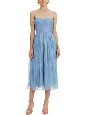 FRAMBOISE Marybella Strapless Midi Dress - Blue