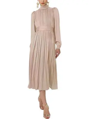 FRAMBOISE Otello Pleated Silk Midi Dress - Neutrals