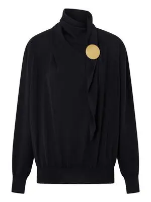 JIL SANDER Embellished Scarf Wool Sweater - Black