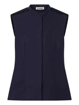 JIL SANDER Ruffled Cotton-Poplin Top Navy