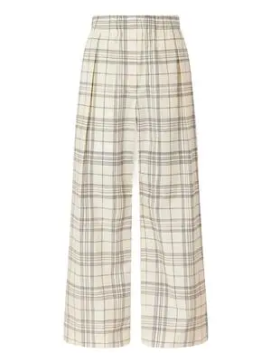 JIL SANDER Checked Cotton-poplin Wide-leg Pants - Cream