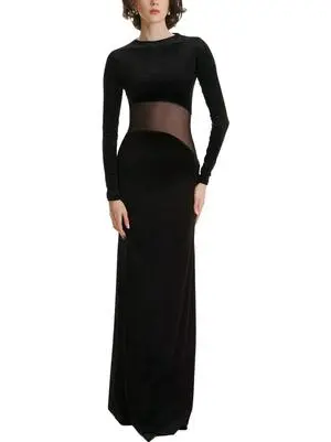 2310 STUDIO Long-sleeved Velvet Maxi Dress - Black