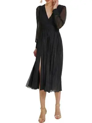 FRAMBOISE Vasquez Pleated Silk Midi Dress - Black