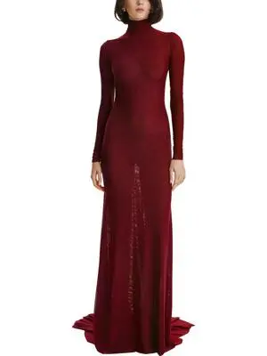 2310 STUDIO Long-sleeve Mesh Maxi Dress - Red