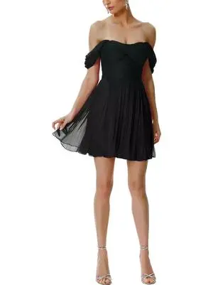 FRAMBOISE Khalesi Off-shoulder Mini Dress - Black