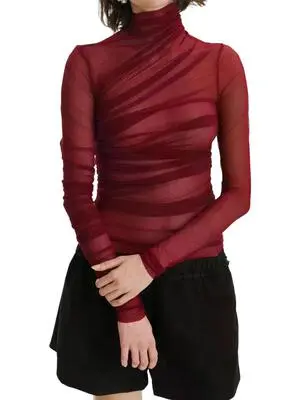 2310 STUDIO Draped Roll-neck Top - Red