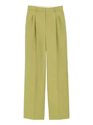 Ami Pleated Wide Leg Trousers - Green