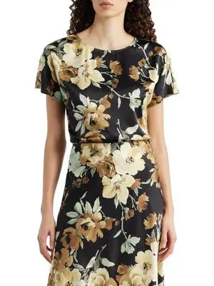 ANNE KLEIN Floral Print Bateau Neck Top