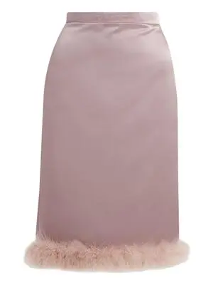 Valentino Garavani Feather-trimmed Satin Skirt - Malva