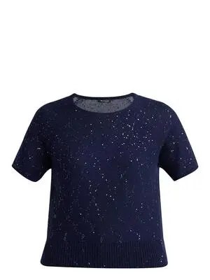 Kiton Cashmere Paillette Short-sleeve Crewneck Sweater - Navy