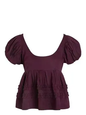 DAMSON MADDER Ruffled Puff-sleeve Blouse - Purple
