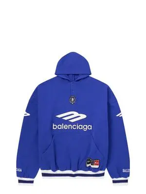 Balenciaga Logo-embroidered Cotton-jersey Hoodie - Blue
