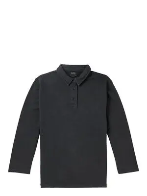 A.p.c. Logo-embroidered Cotton-jersey Polo Shirt - Black