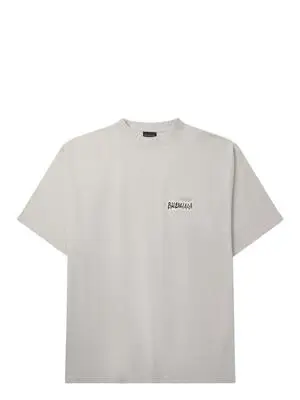 Balenciaga Oversized Logo-print Cotton-jersey T-shirt - Neutrals