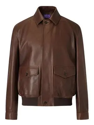 Ralph Lauren Purple Label Leather Bomber Jacket - Brown