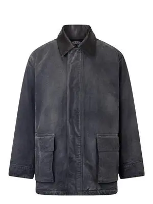 Auralee Leather-trimmed Garment-dyed Organic Cotton-canvas Jacket - Black