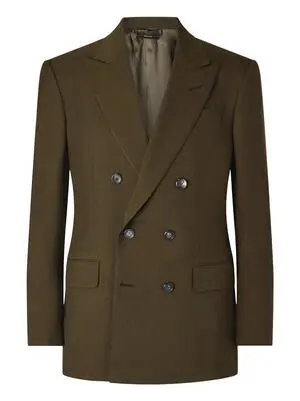 TOM FORD Slim-fit Double-breasted Wool, Cashmere And Silk-blend Blazer - Green