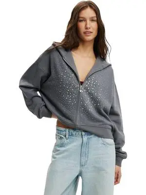 COTTON ON Oversized Zip-through Hoodie - Light Grey Diamante