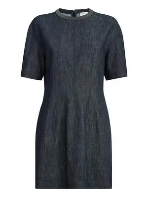 Brunello Cucinelli T-shirt Dress With Monili - Denim