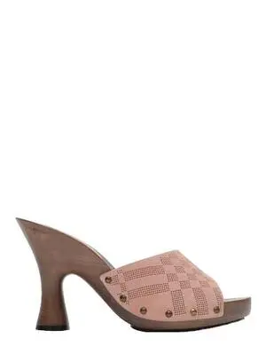Burberry Check Suede Potter Mules - Peony Pink