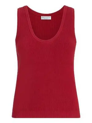 Brunello Cucinelli Cotton Ribbed Knit Top - Ruby