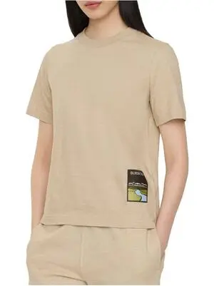 Burberry Landscape Label Cotton T-shirt - Dune Beige Melange