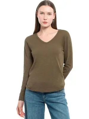 WILT CLOTHING Long Sleeve V-neck Shirt - Dark Olive