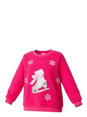 MIA BELLE GIRLS Sequin Ice Skate Graphic Sweater - Pink