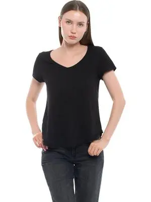 WILT CLOTHING Short Sleeve Shrunken V-neck Shirt-tail Top - Black