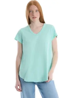 WILT CLOTHING Short Sleeve Shrunken V-neck Shirttail Top - Cabbage